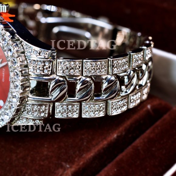 Accessories | Full Iced Out Red Face Stylish Miami Mens Watch | Poshmark